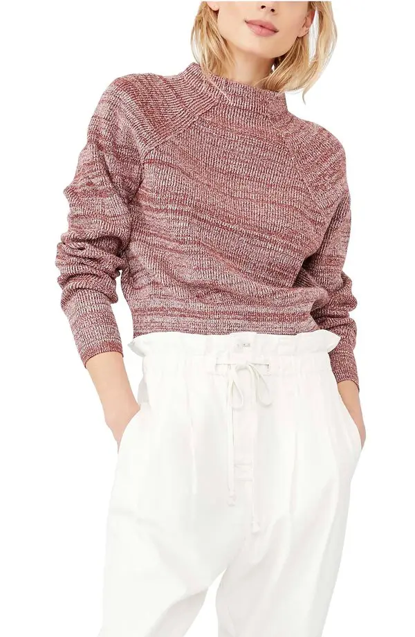 Free People Chunky Knit Mock-neck Sweater - Brandy Brown