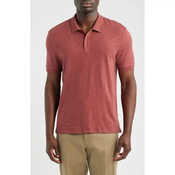 Vince Cotton Slub Jersey Polo - Red Rock