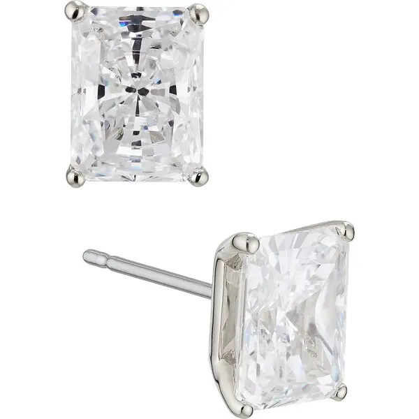 Nadri Emerald Cut Cubic Zirconia Stud Earrings - Rhodium