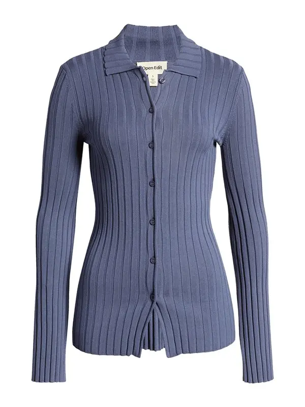 OPEN EDIT Ribbed Button-up Cardigan