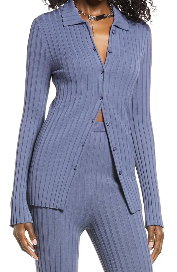 OPEN EDIT Ribbed Button-up Cardigan
