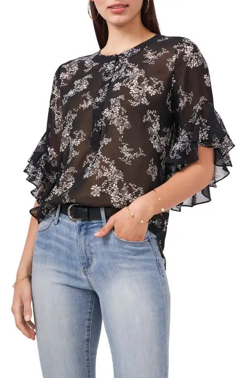 Vince Camuto Bouquets Chiffon Blouse - Rich Black