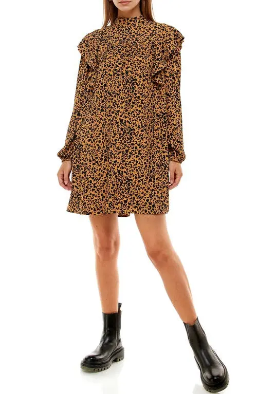 Wayf Pierce Leopard Print Long Sleeve Mock Neck Minidress In Cheetah - 40%  Off | Editorialist