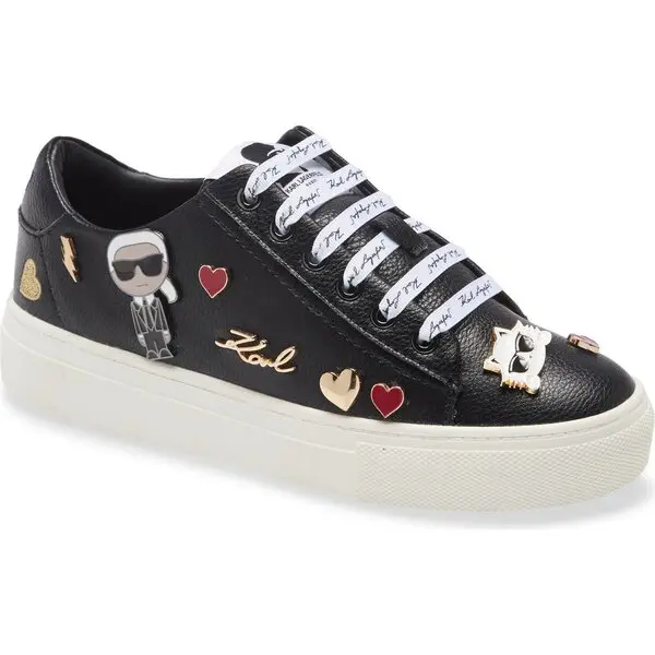 Karl Lagerfeld Paris Cate Pin Logo Sneakers - Black Leather