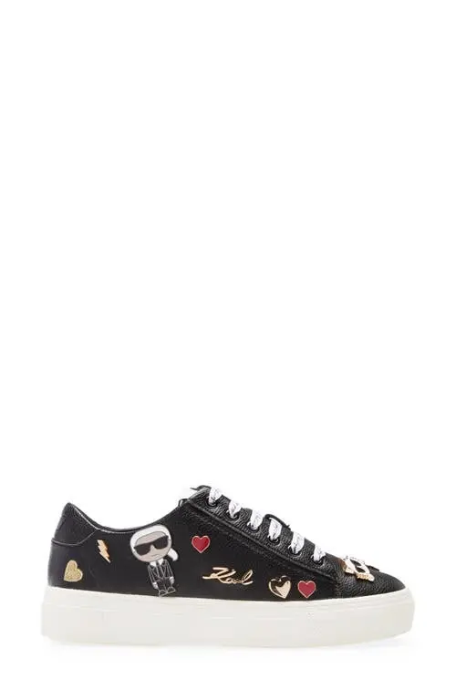 Karl Lagerfeld Paris Cate Pin Logo Sneakers - Black Leather