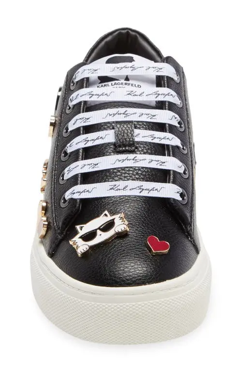 Karl Lagerfeld Paris Cate Pin Logo Sneakers - Black Leather