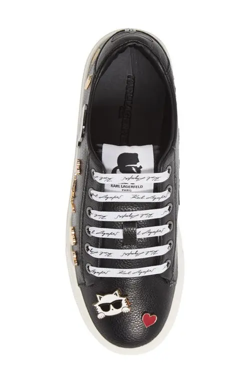 Karl Lagerfeld Paris Cate Pin Logo Sneakers - Black Leather