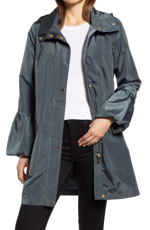 Via Spiga Balloon Sleeve Packable Rain Jacket