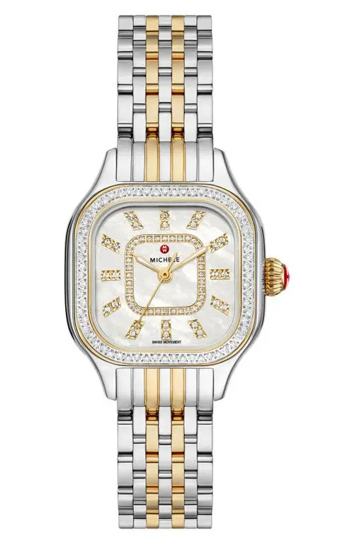 Michele Meggie Diamond Dial Bracelet Watch - 2t Gold