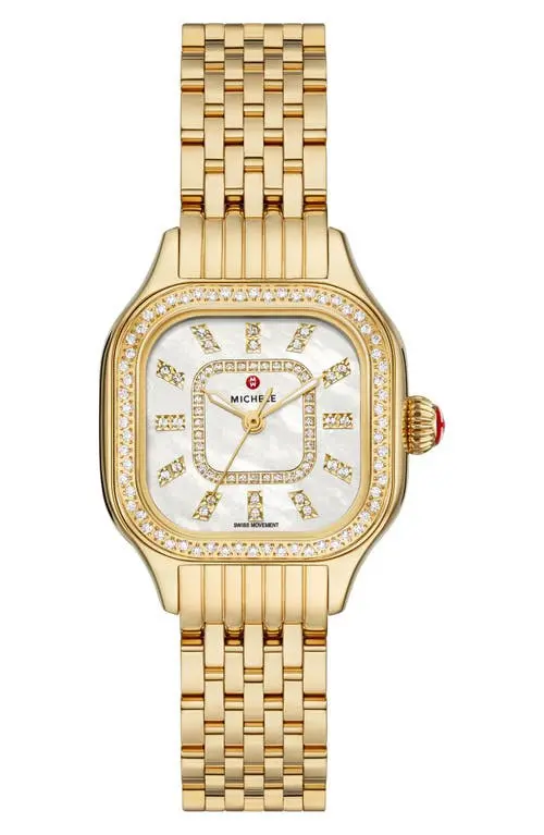 Michele Meggie Diamond Dial Link Bracelet Watch - Gold
