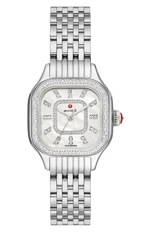 Michele Meggie Diamond Dial Bracelet Watch - Stainless