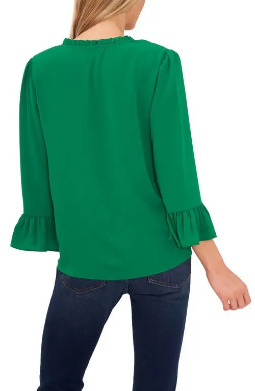 CECE DUPRAZ Ruffle Cuff Crepe Top - Green