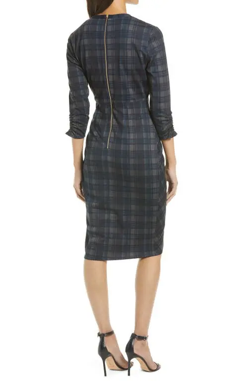 Tahari Plaid V-neck Sheath Dress