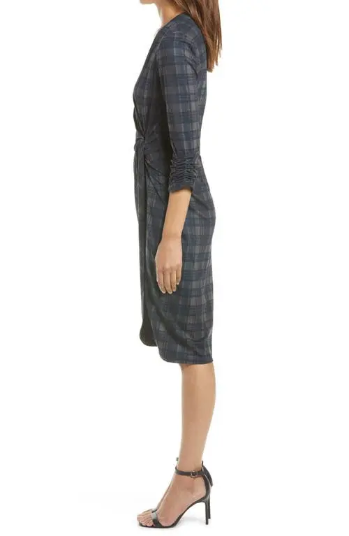 Tahari Plaid V-neck Sheath Dress