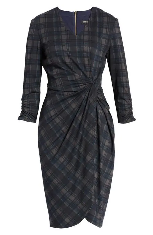 Tahari Plaid V-neck Sheath Dress
