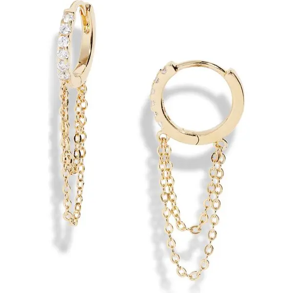 Nordstrom Chain Drop Huggie Hoop Earrings - Clear- Gold
