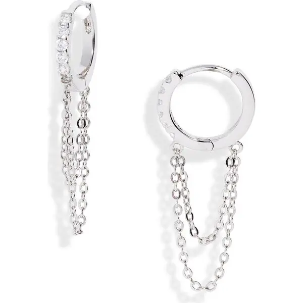 Nordstrom Chain Drop Huggie Hoop Earrings - Clear- Silver