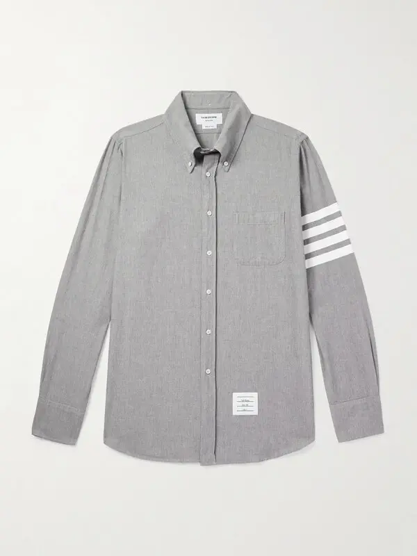 Thom Browne Button-down Collar Striped Cotton-chambray Shirt