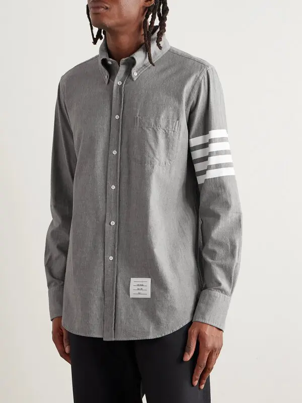 Thom Browne Button-down Collar Striped Cotton-chambray Shirt