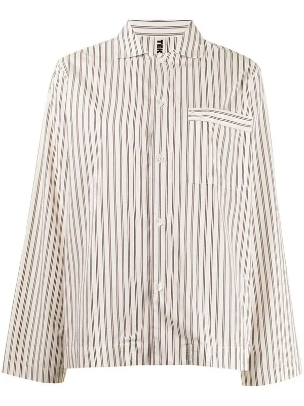 TEKLA Striped Poplin Pajama Shirt - White