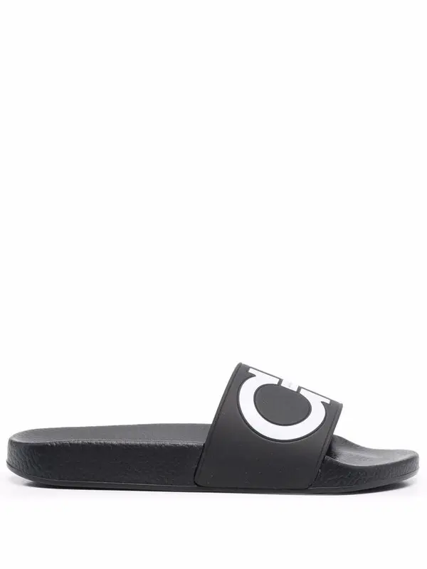 FERRAGAMO Gancini-print Open-toe Slides - Black
