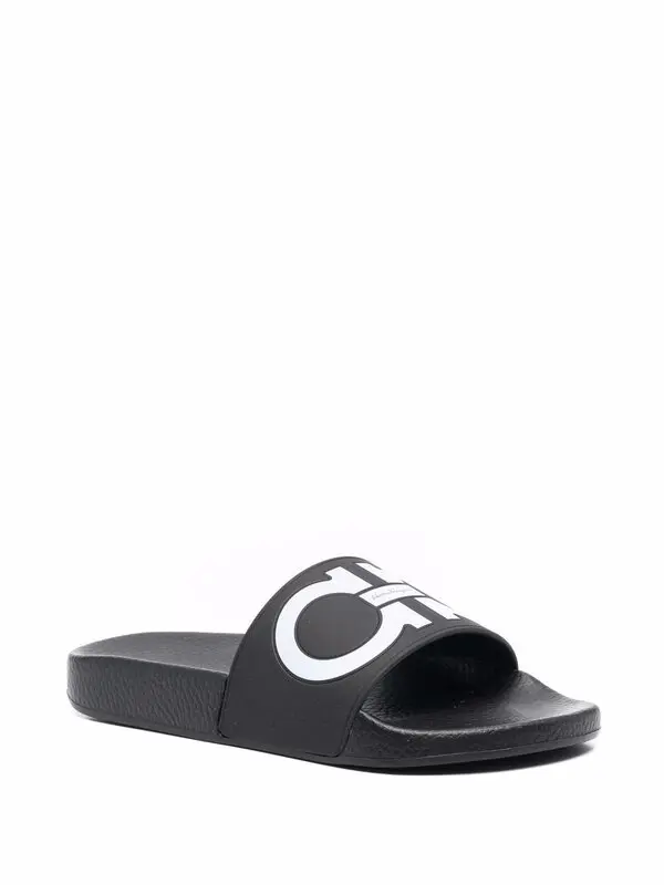 FERRAGAMO Gancini-print Open-toe Slides - Black