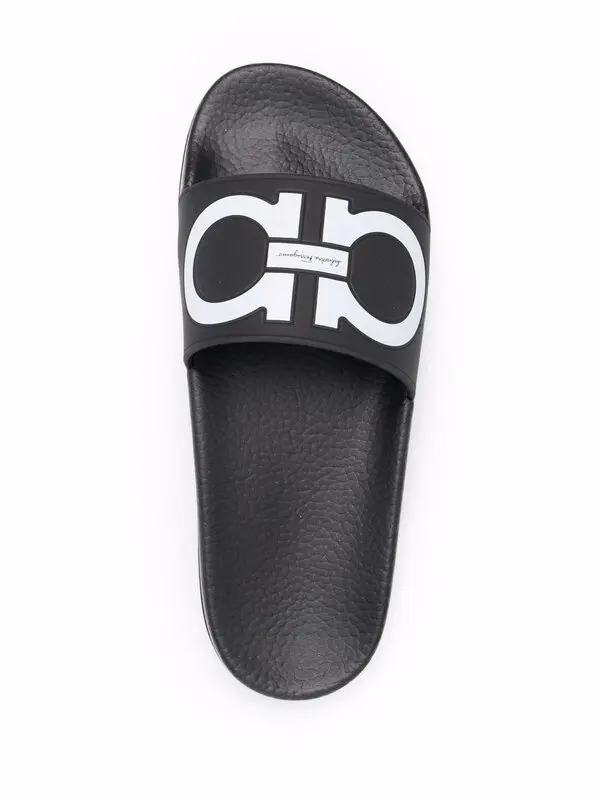 FERRAGAMO Gancini-print Open-toe Slides - Black