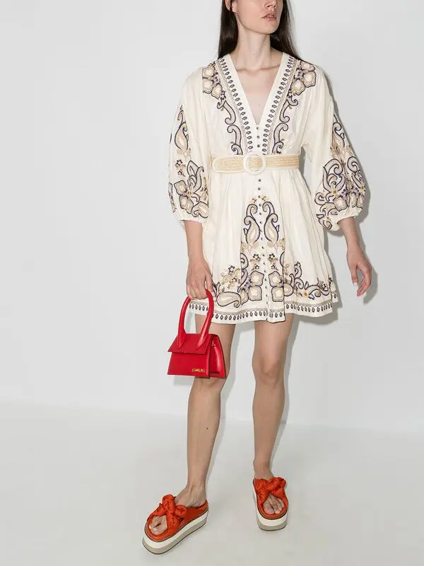 Zimmermann Aliane Paisley Embroidered Mini Dress - Neutrals | Editorialist