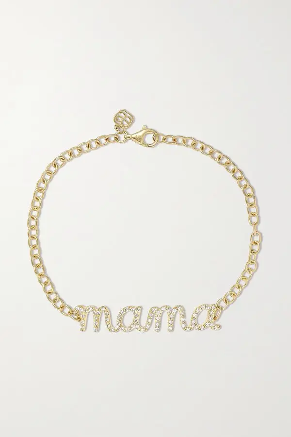 SYDNEY EVAN Large Mama Script 14-karat Diamond Bracelet - Gold