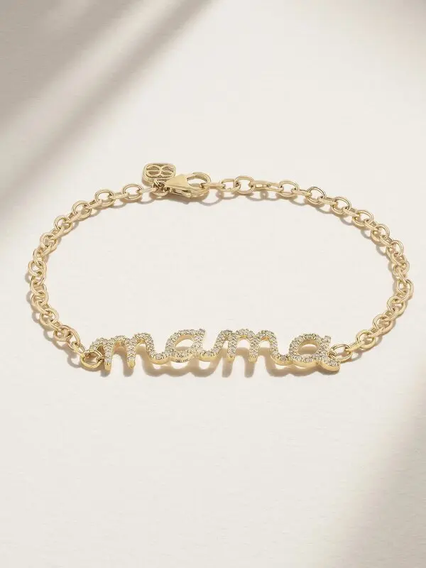 SYDNEY EVAN Large Mama Script 14-karat Diamond Bracelet - Gold