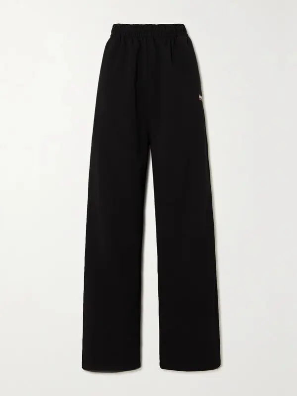 Balenciaga Embroidered Cotton-jersey Track Pants - Black