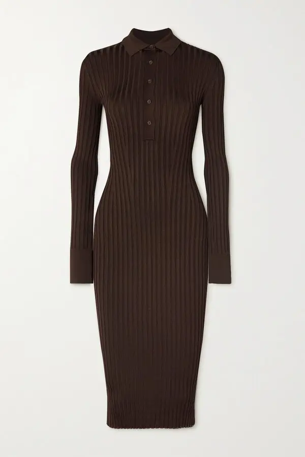 Galvan Rhea Ribbed-knit Midi Dress