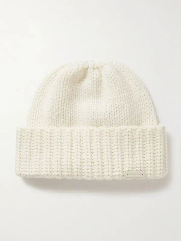 Saint Laurent Ribbed Cashmere Beanie - Neutrals