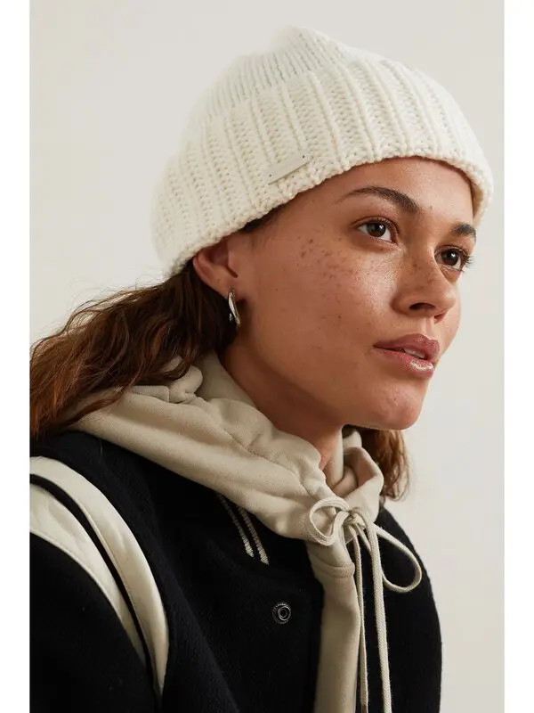 Saint Laurent Ribbed Cashmere Beanie - Neutrals
