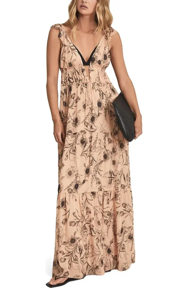 chinese dress ladies Peach Floral Maxi Dress