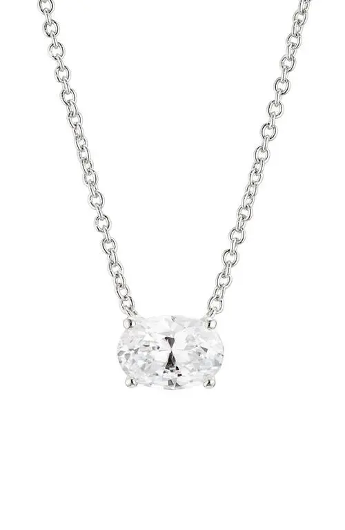 Nadri Modern Luv Oval Zirconia Pendant Necklace - Rhodium