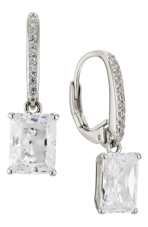 Nadri Modern Luv Emerald Cut Cubic Zirconia Drop Earrings - Rhodium