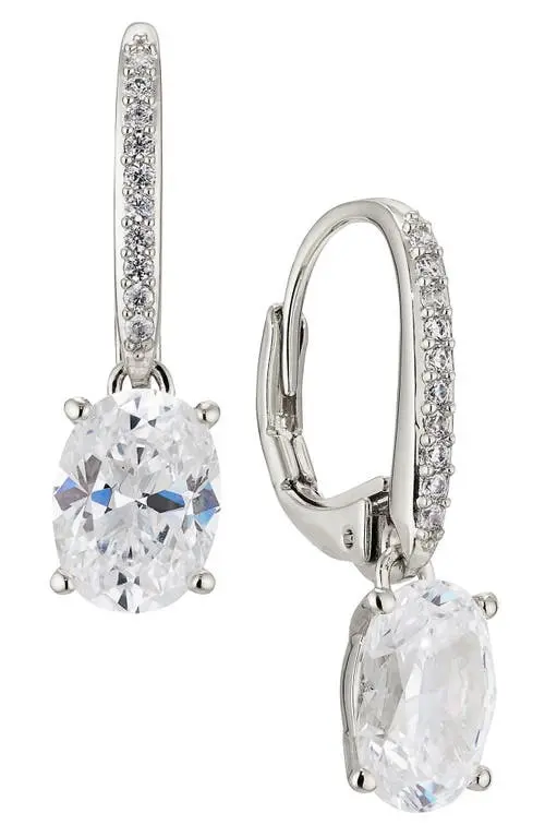 Nadri Oval Cubic Zirconia Drop Earrings - Rhodium