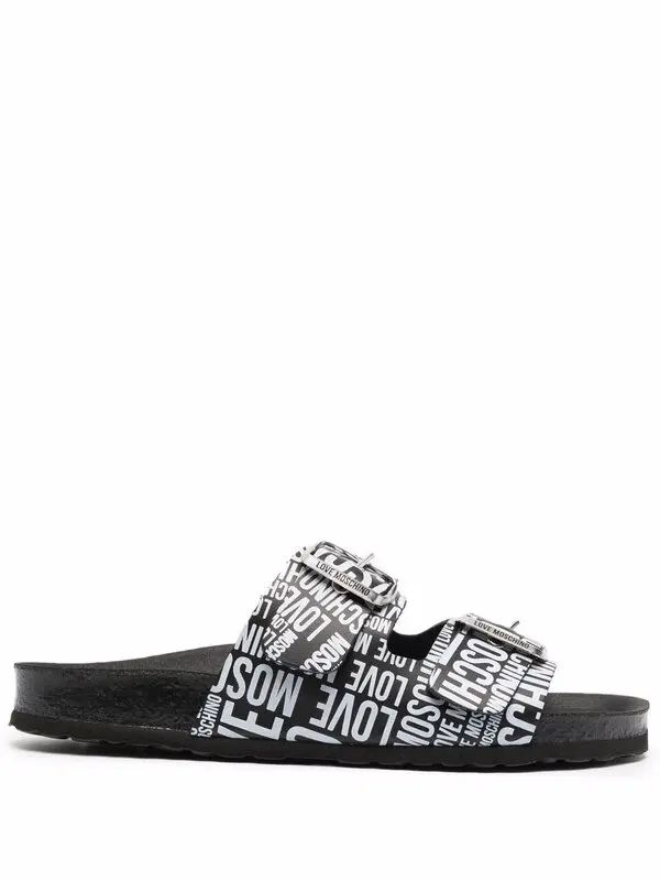 Moschino All-over Logo-print Sandals - Black