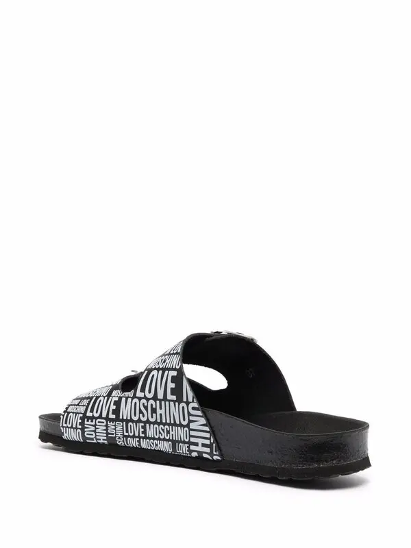 Moschino All-over Logo Print Flat Sandals