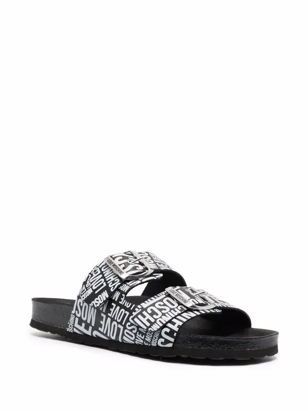 Moschino All-over Logo Print Flat Sandals