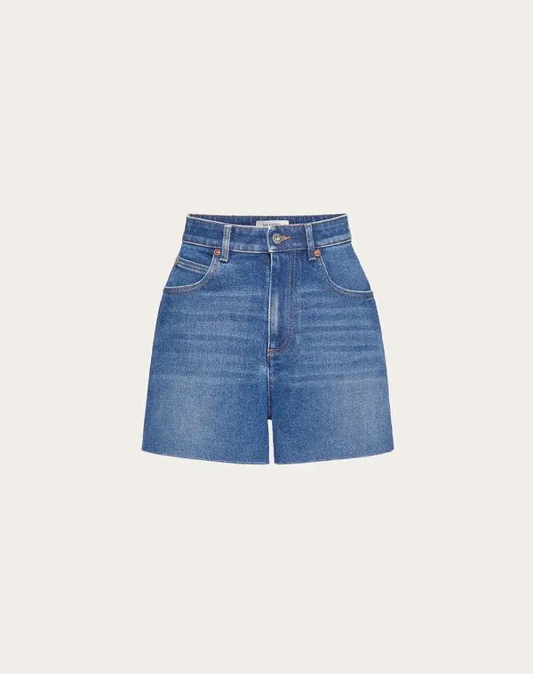 Valentino Garavani Denim Shorts With V Gold - Navy