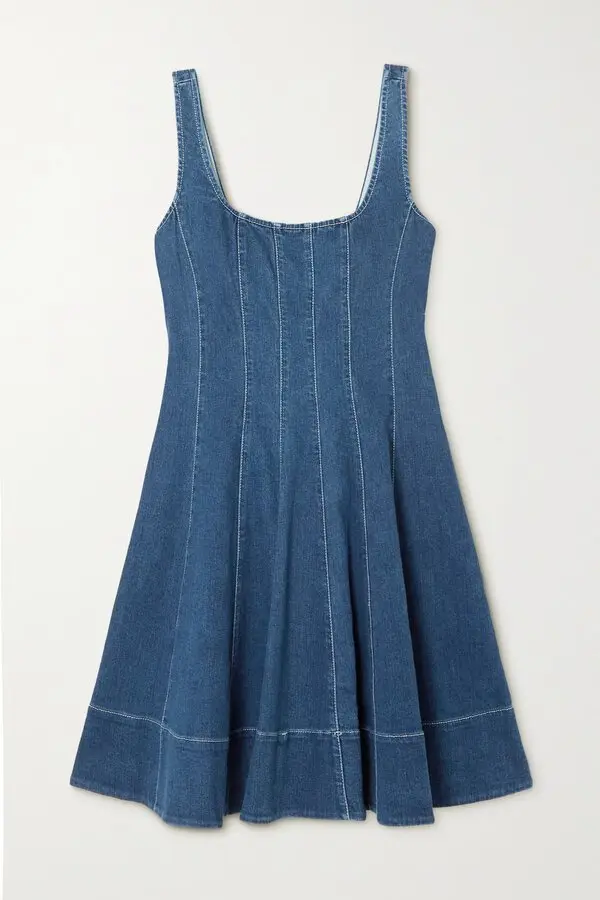 Staud Wells Paneled Denim Mini Dress