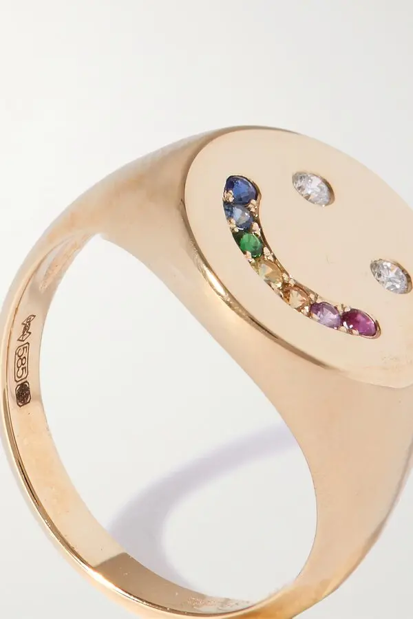 ROXANNE FIRST Rainbow Smiley 14-karat Sapphire And Diamond Signet Ring