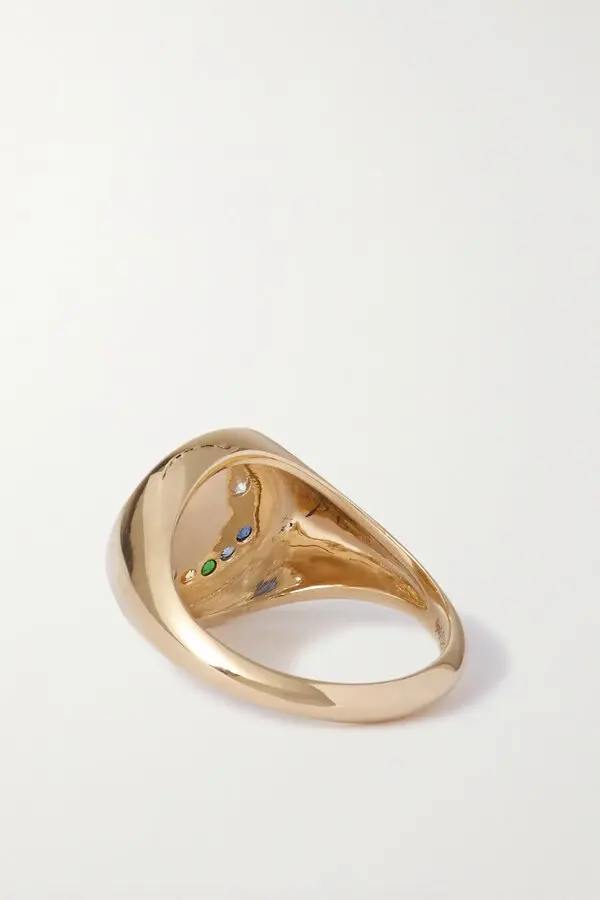 ROXANNE FIRST Rainbow Smiley 14-karat Sapphire And Diamond Signet Ring