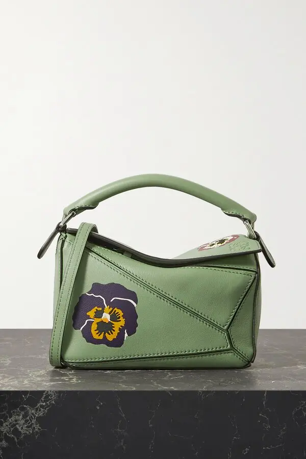 Loewe Joe Brainard Puzzle Mini Floral-Print Textured-Leather