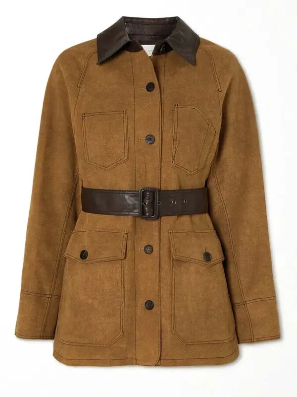 Lvir Belted Faux Leather-trimmed Faux Suede Jacket