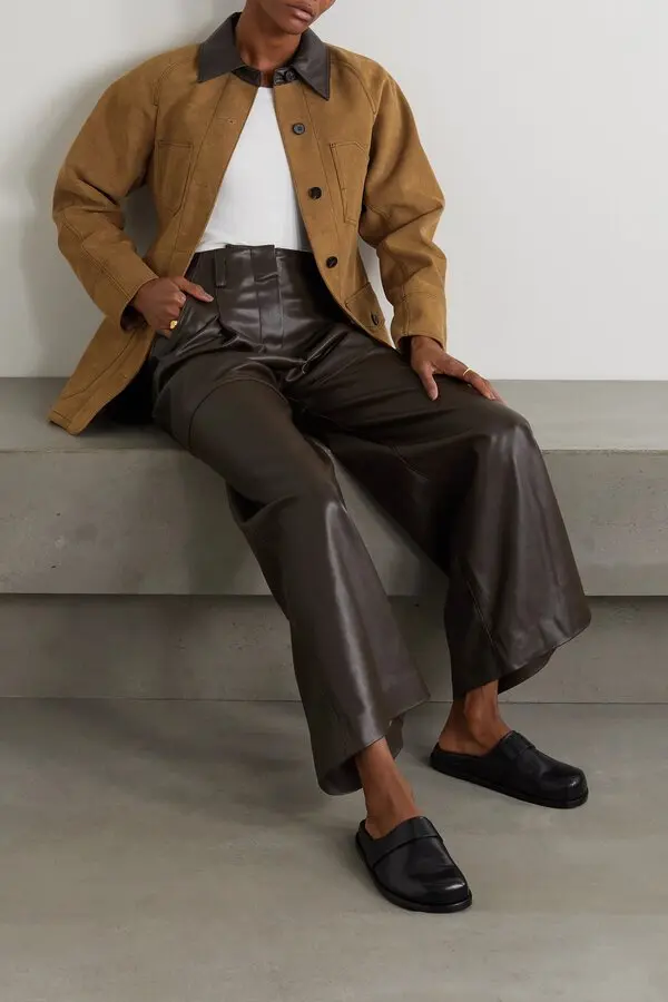 Lvir Belted Faux Leather-trimmed Faux Suede Jacket