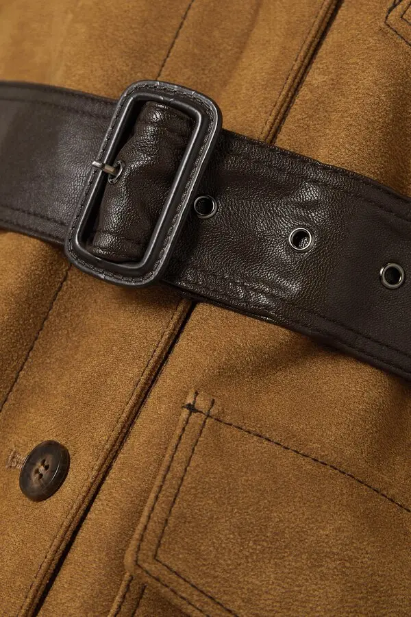 Lvir Belted Faux Leather-trimmed Faux Suede Jacket