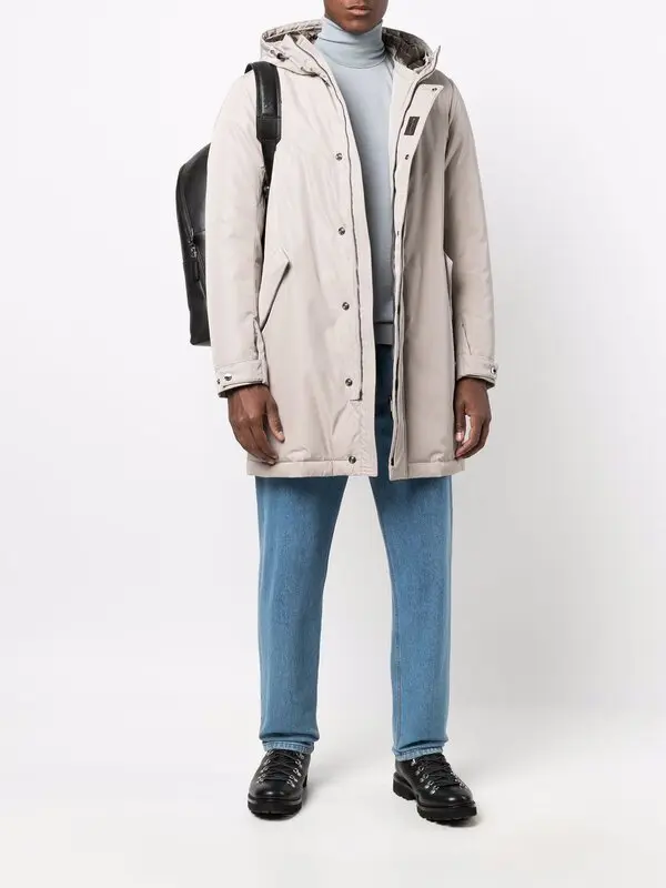 MOORER Hooded Coat With Tonal Stitching